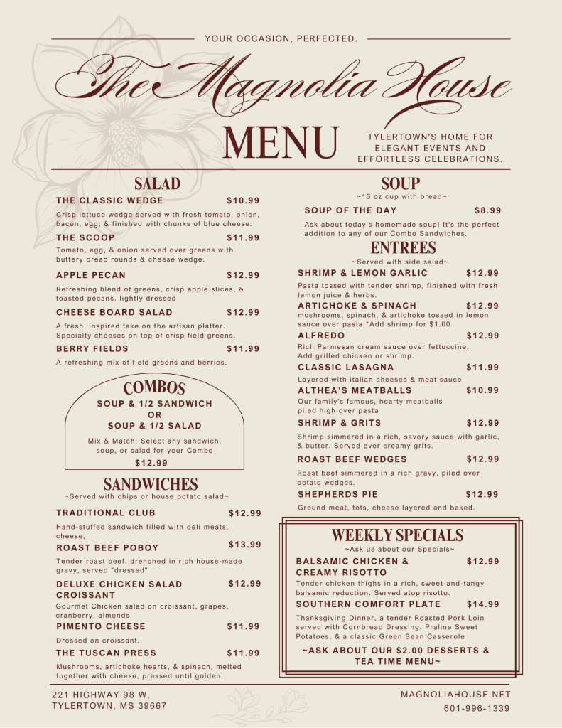 Menus – The Magnolia House
